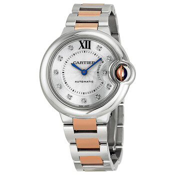 Cartier Ballon Bleu Silver Diamond Dial Steel and Rose Gold Ladies ...