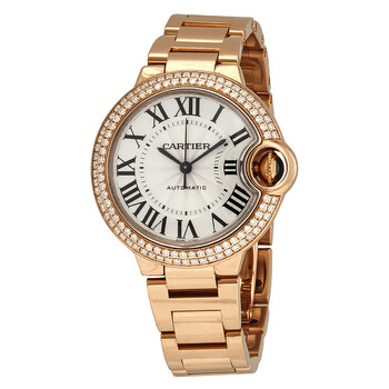 Cartier Ballon Bleu Silver Dial Automatic Ladies 18kt Rose Gold Diamond ...