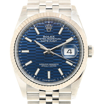 Rolex Datejust 36 Bright Blue Fluted-Motif Diamond Dial Automatic Men's ...