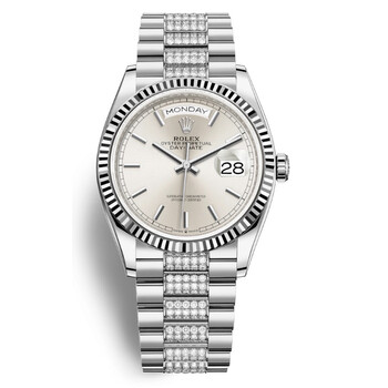 Rolex Day-Date 36 Blue Dial 18kt White Gold Diamond Set President Watch ...