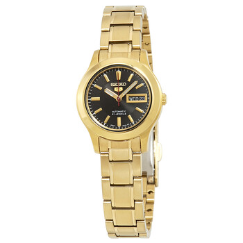 Seiko 5 Automatic Black Dial Gold-tone Ladies Watch SYMK22 ...