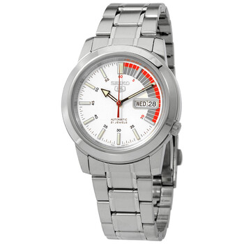 Seiko 5 Automatic White Dial Stainless Steel Men's Watch SNKK25 ...