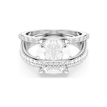 Swarovski Hyperbola Cocktail Ring 3 Rows Rhodium Shiny White Crystal ...