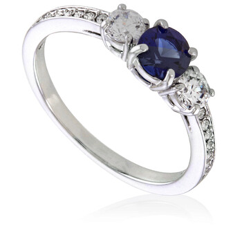Swarovski Rhodium Plated Blue Attract Trilogy Round Ring Size 55