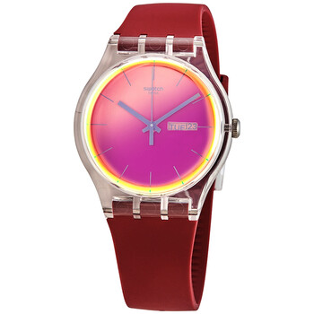Swatch Monthly Drops Clearly Red Striped Quartz Unisex Watch GE292 ...