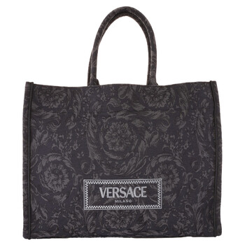 Versace Embroidered Logo Canvas Tote Bag 1013152-1A09741-BLACK+BLACK-VERSACE 8056204851629 ...
