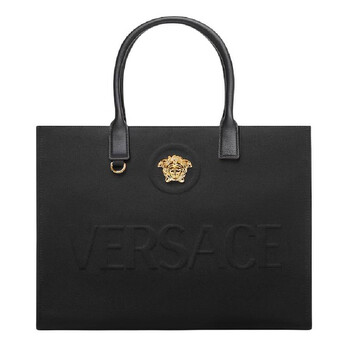 Versace La Medusa Large Canvas Tote 1004741_1A03095-BLACK-VERSACE GOLD ...