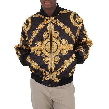 Versace Men's Black / Gold Maschera Baroque-Print Quilted Bomber Jacket ...