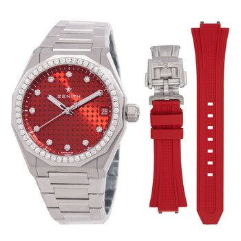 Zenith Defy Skyline Automatic Diamond Red Dial Ladies Watch 16.9401.670 ...