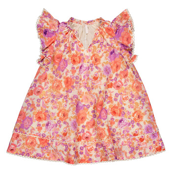 Zimmermann Kids All-Over Floral Print Scallop Hem Cotton Dress, Size ...