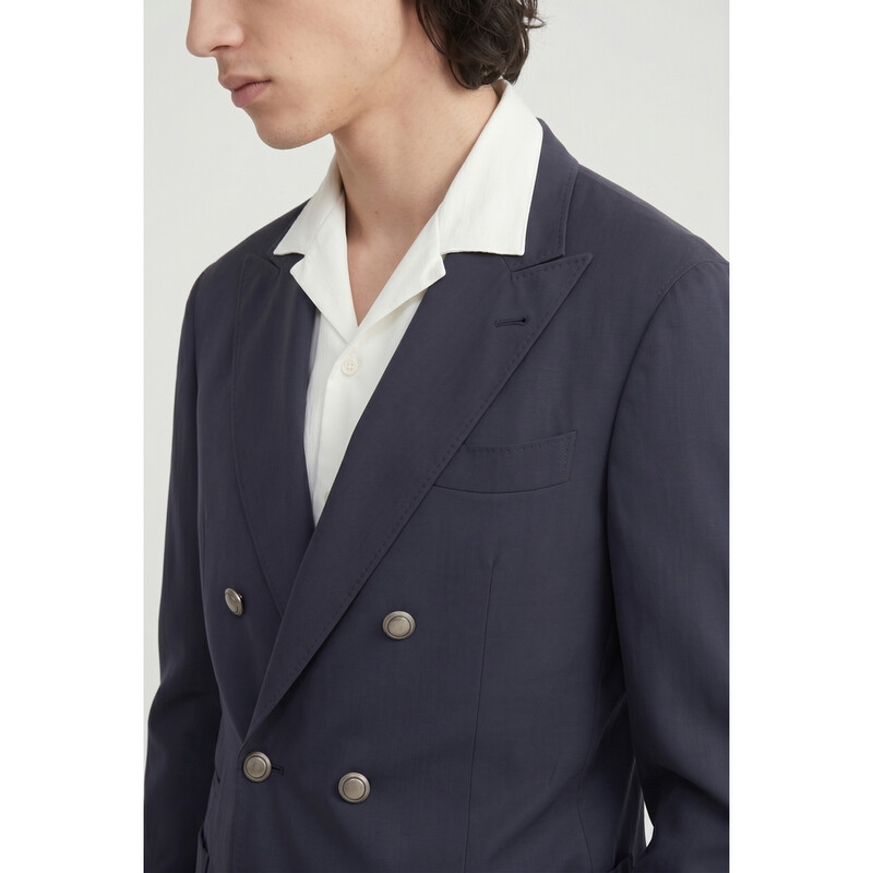 Brunello Cucinelli Dark Blue Silk Double Breasted Blazer, Brand Size 58 ...
