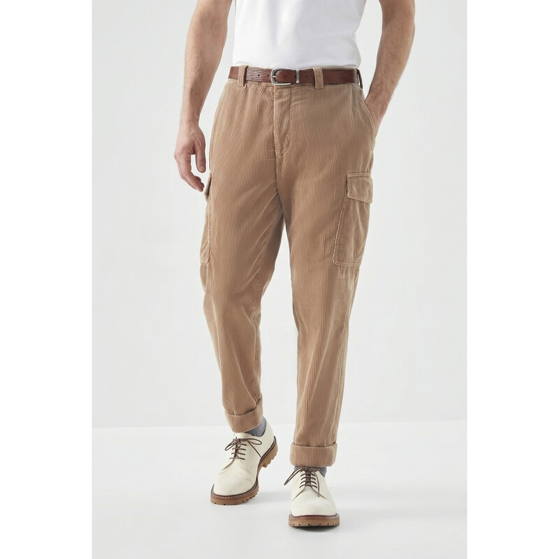 Brunello Cucinelli Light Brown Corduroy Trousers, Brand Size 46 (US ...