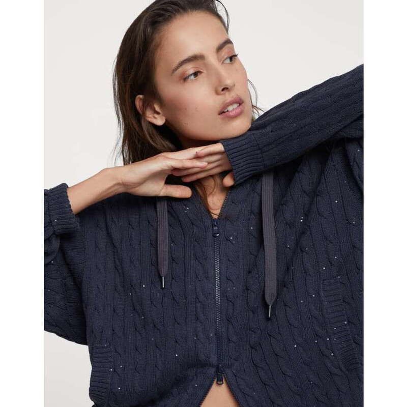 Brunello Cucinelli Dark Blue Cable Knit Sweater, Size X-Large MDV797406 ...
