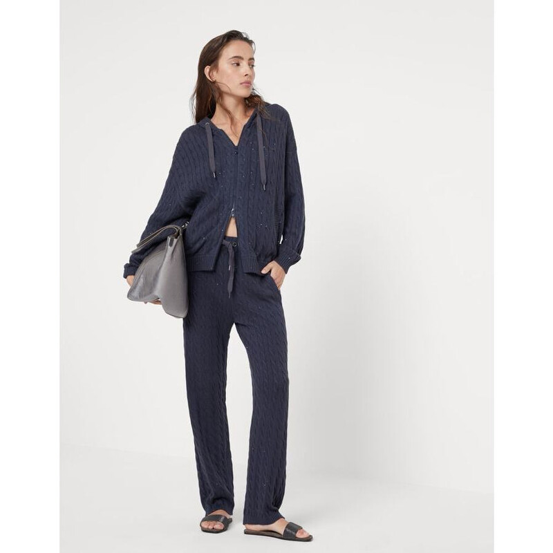 Brunello Cucinelli Dark Blue Cable Knit Sweater, Size X-Large MDV797406 ...