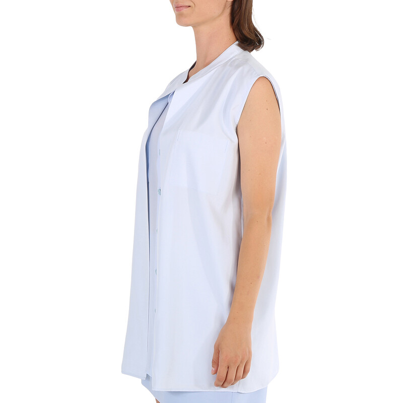 Burberry Ladies Pale Blue Suziesl Logo Detail Sleeveless Silk Crepe De ...