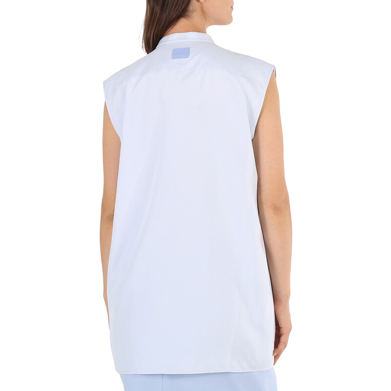 Burberry Ladies Pale Blue Suziesl Logo Detail Sleeveless Silk Crepe De ...