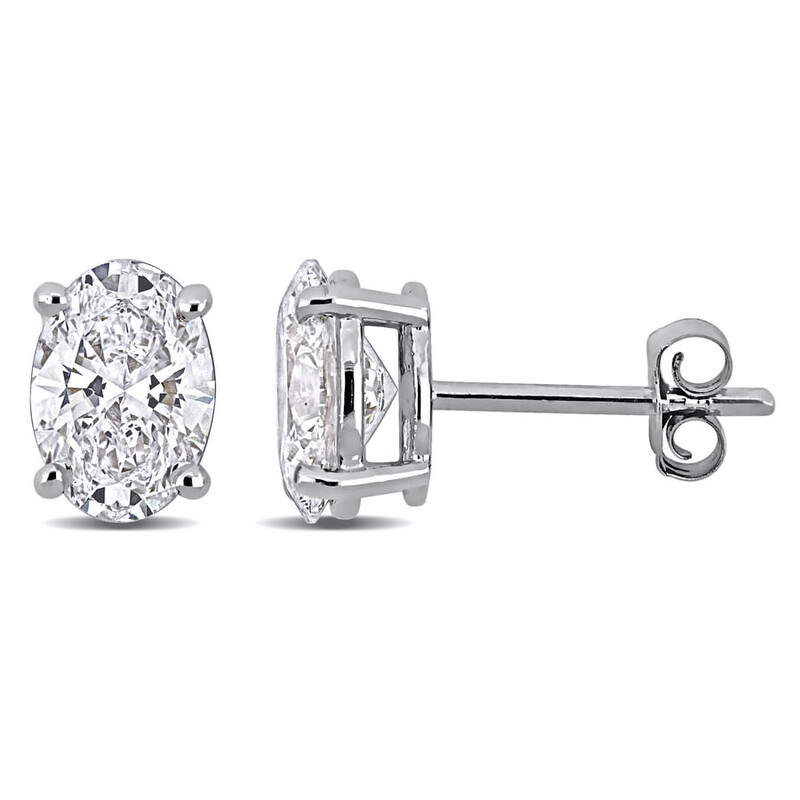 Created Forever 2 CT Oval Lab Grown Diamond TW Stud Earrings 14k White ...