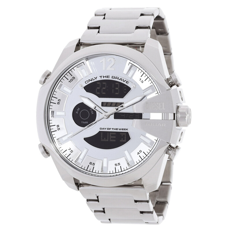 Diesel Mega Chief Quartz Analog-Digital Silver Dial Men's Watch DZ4648 ...