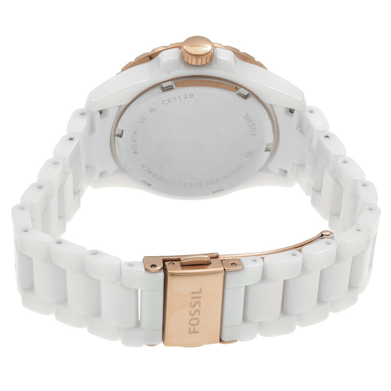 Fossil FB-01 Ceramic Quartz Crystal Silver Dial Ladies Watch CE1129 ...