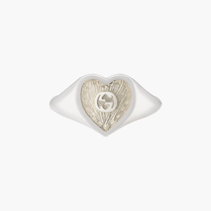 Gucci Interlocking G White Enamel Heart Sterling Silver Ring, Size 14 ...