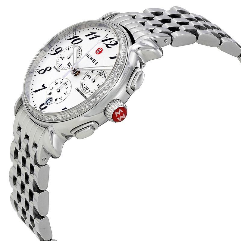 Michele Fluette Diamond Chronograph Stainless Steel Ladies Watch ...
