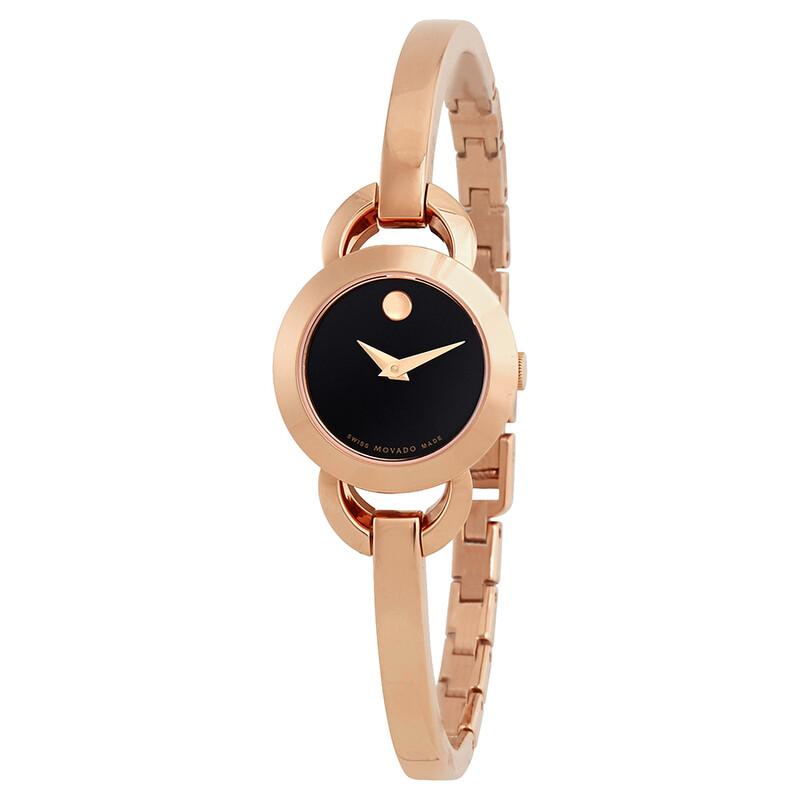 Movado Rondiro Black Dial Rose Golf-tone Ladies Watch 0607065 ...