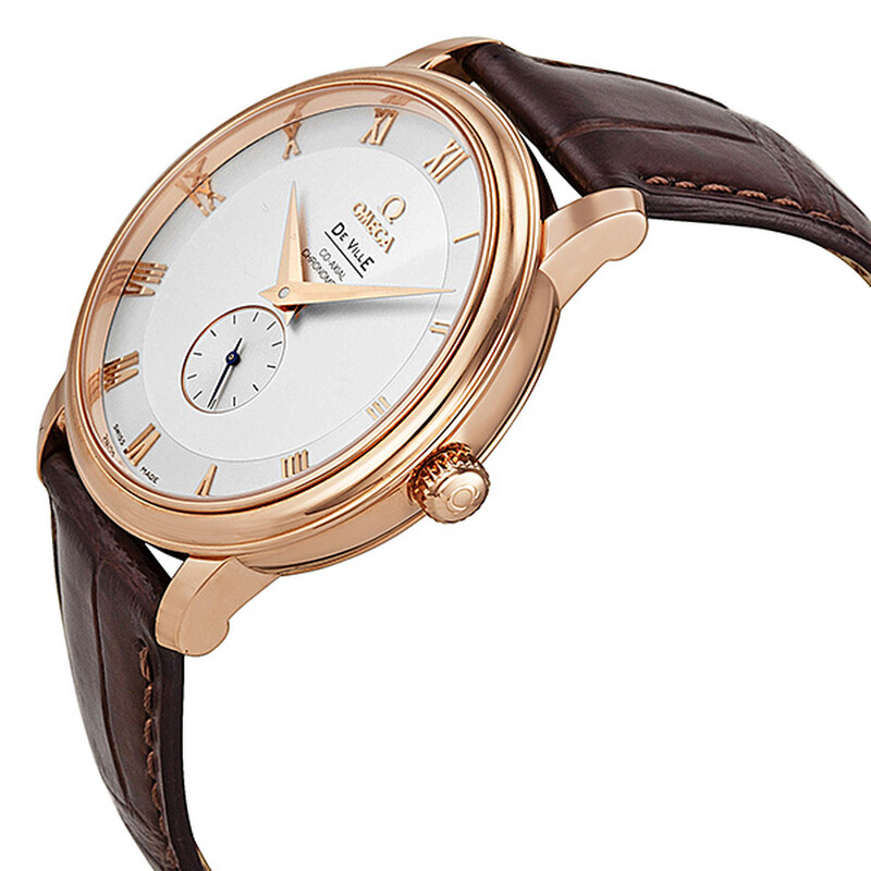 Omega Deville Co-Axial Silver Dial 18k Rose Gold Brown Leather Men's ...