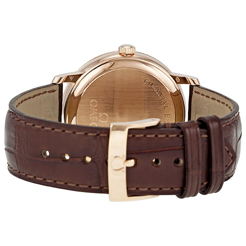 Omega Deville Co-Axial Silver Dial 18k Rose Gold Brown Leather Men's ...