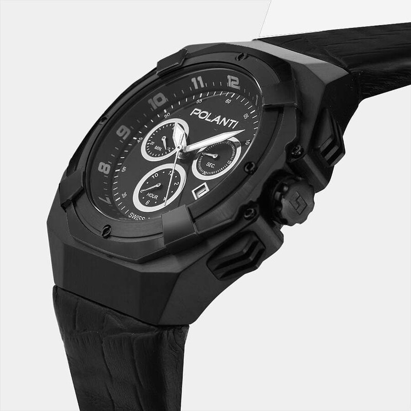 Polanti Valiant Chronograph Quartz Black Dial Men's Watch PLV-2900BK ...