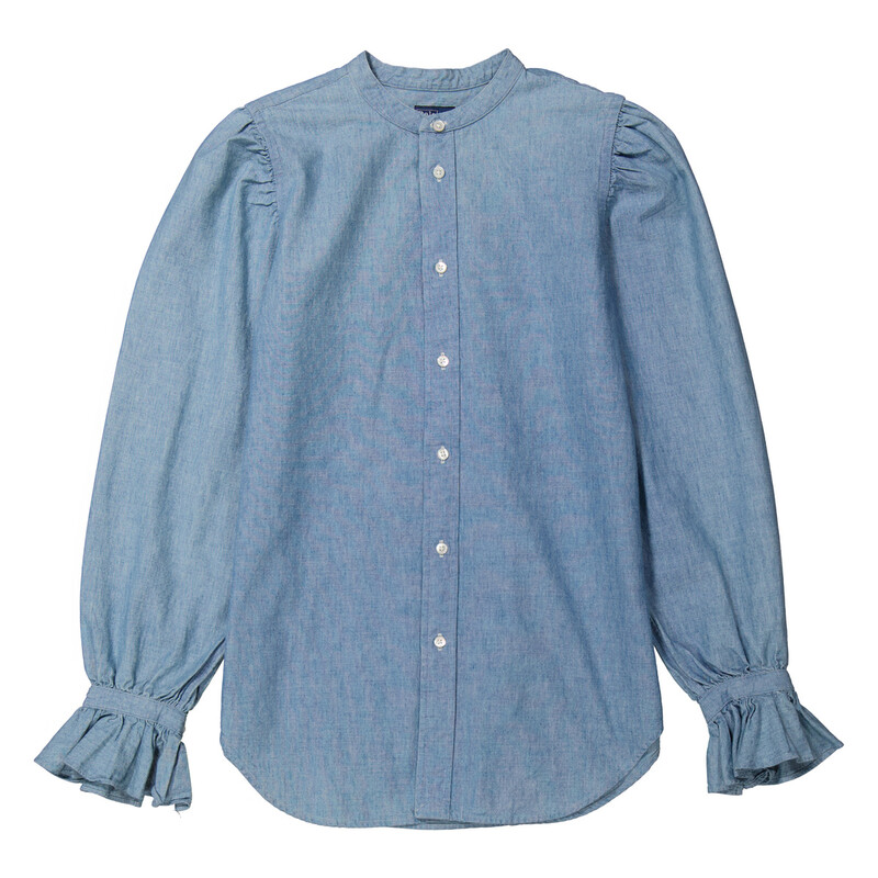 Polo Ralph Lauren Puff-Sleeve Frill-Trimmed Denim Shirt, Brand Size 6 ...