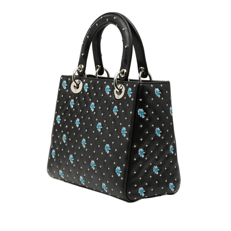 Dior Pre-owned Dior Medium Calfskin Embroidered Flower Lady Dior Ladies ...