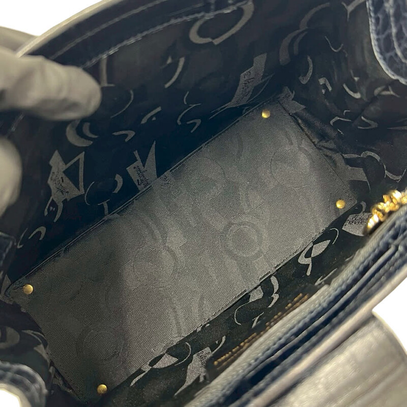Ferragamo Pre-owned Ferragamo Croc Embossed Leather Vara Bow Satchel ...