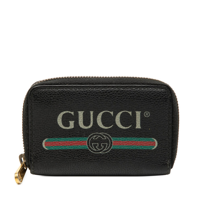 Gucci Pre-owned Gucci Grained Calfskin Logo Zip Around Coin Pouch ...