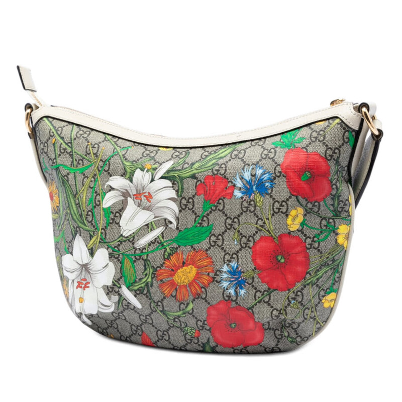 Gucci Pre-owned Gucci Small GG Supreme Web Ophidia Flora Half Moon ...