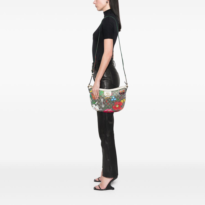 Gucci Pre-owned Gucci Small GG Supreme Web Ophidia Flora Half Moon ...