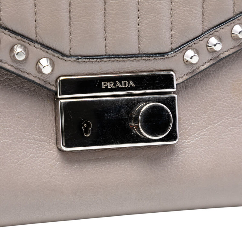 Prada Pre-owned Prada Studded Glace Calf Sound Lock Crossbody Ladies ...
