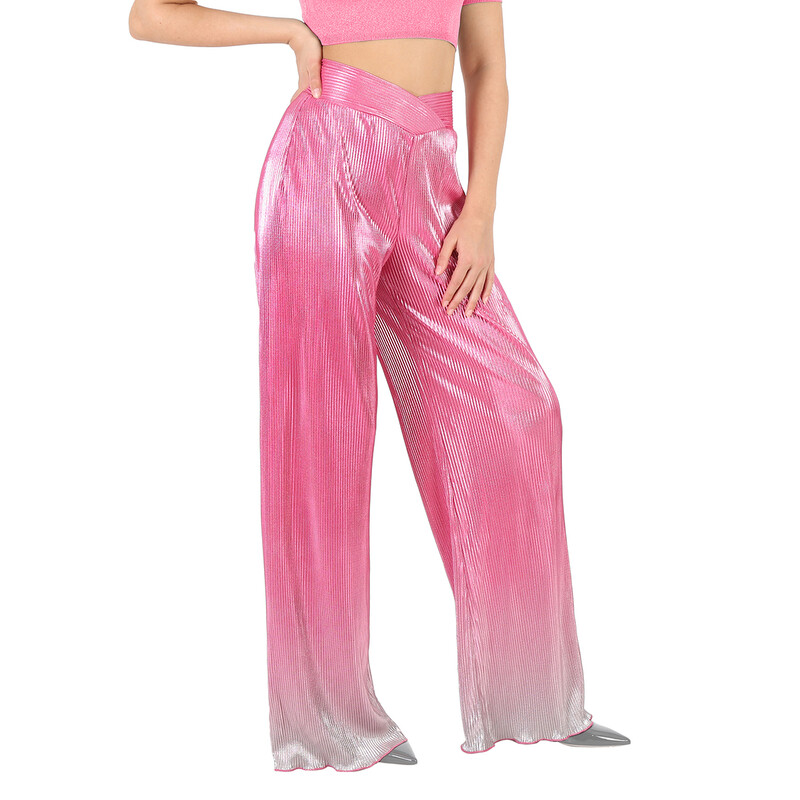 Rotate Ladies Silvery Pink Glo Gradient Plisse Straight Pants, Brand ...