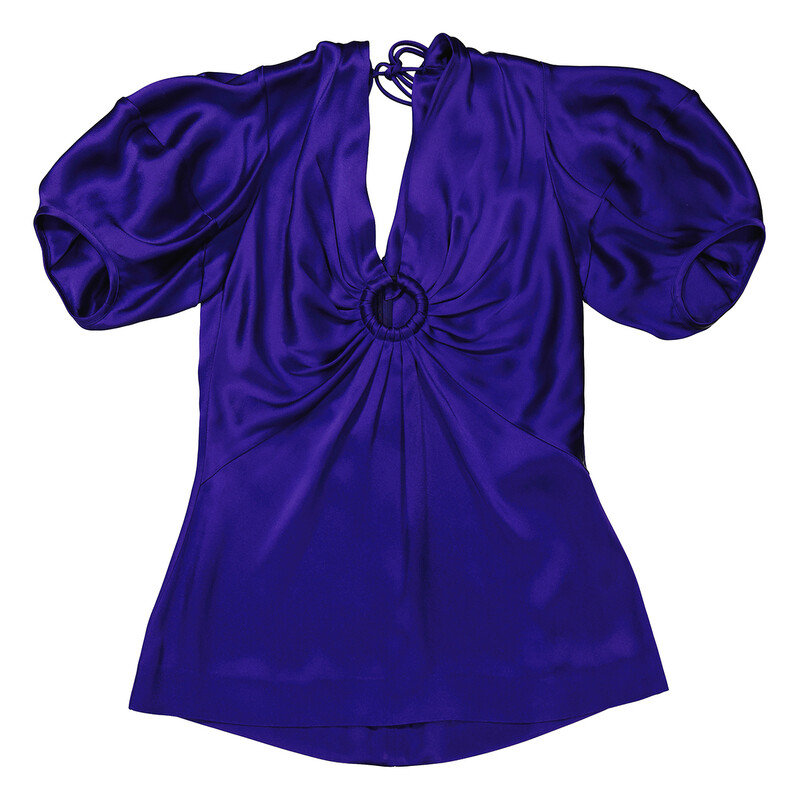 Stella McCartney Sapphire Blue Puff-Sleeve Ruched Blouse, Brand Size 38 ...