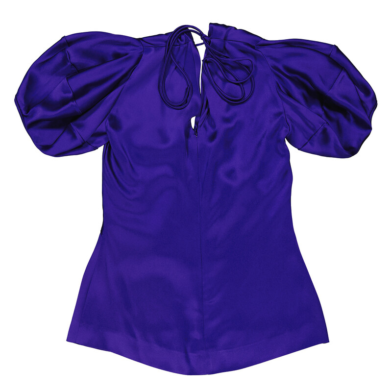 Stella McCartney Sapphire Blue Puff-Sleeve Ruched Blouse, Brand Size 38 ...
