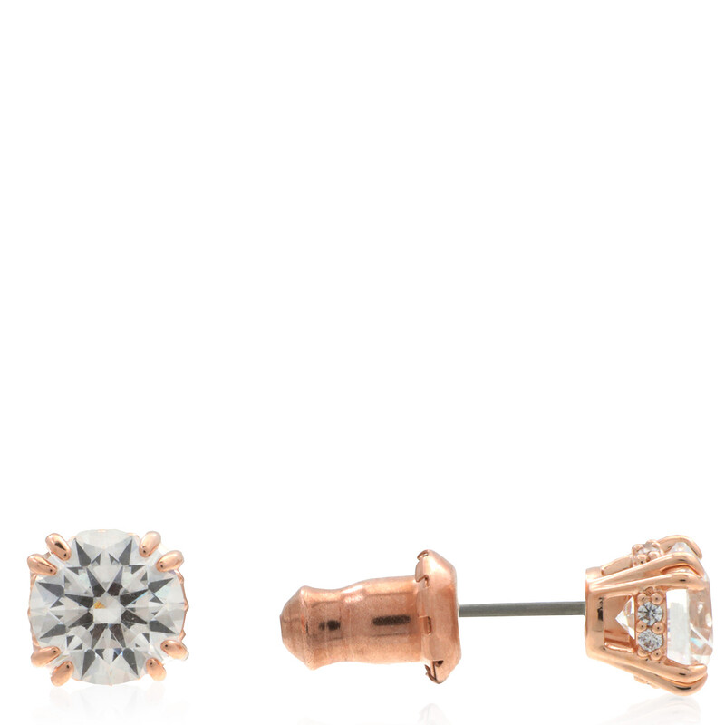 Swarovski Constella White Rose Gold-Tone Plated Round Cut Stud Earrings ...