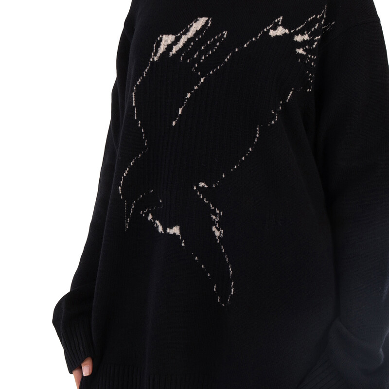 Y'S Ys Black Wool Crow Motif Long-Sleeved Pullover, Brand Size 2 ...