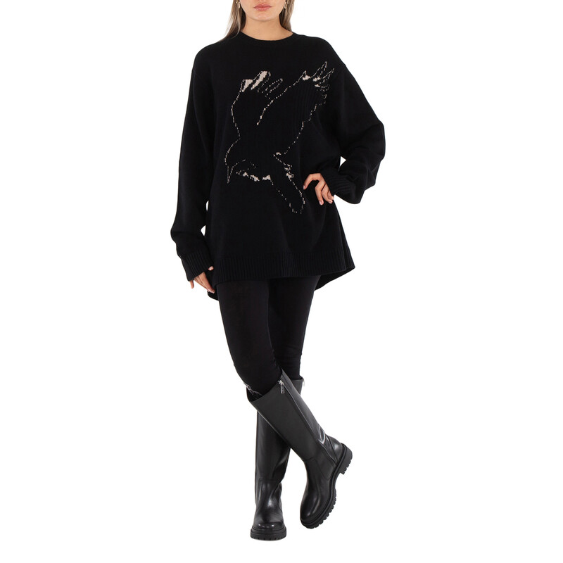Y'S Ys Black Wool Crow Motif Long-Sleeved Pullover, Brand Size 2 ...