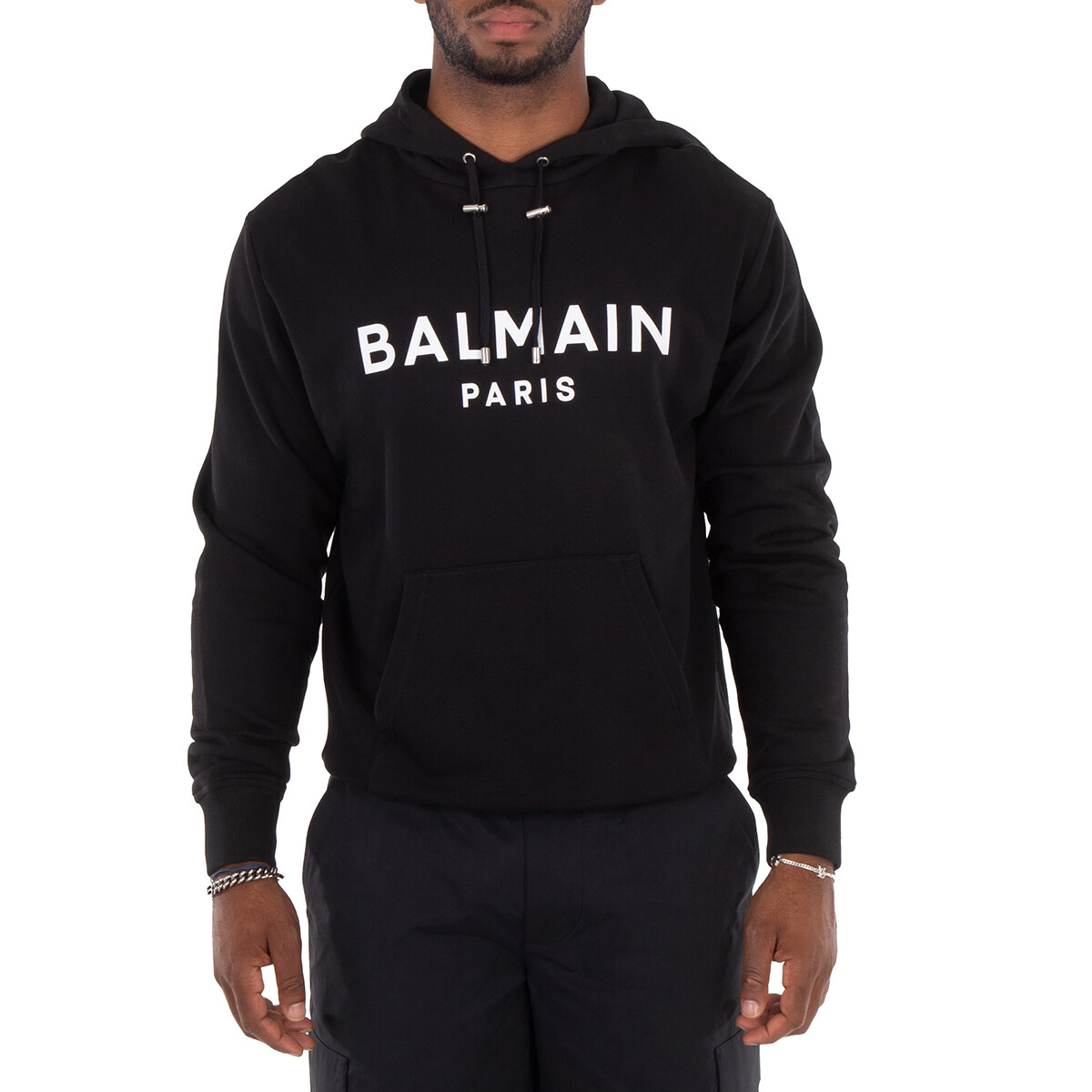 Balmain Paris Flocked Logo Cotton Sweatshirt, Size Small DH1JQ005BB04 ...