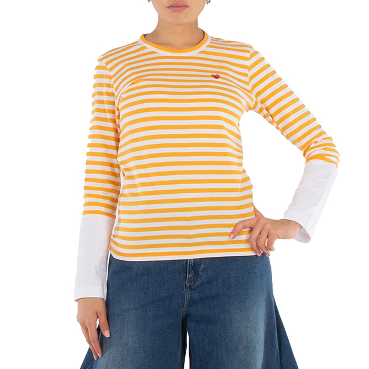 Comme Des Garcons Play Navy / White Long Sleeve Heart Logo Stripe Tee ...
