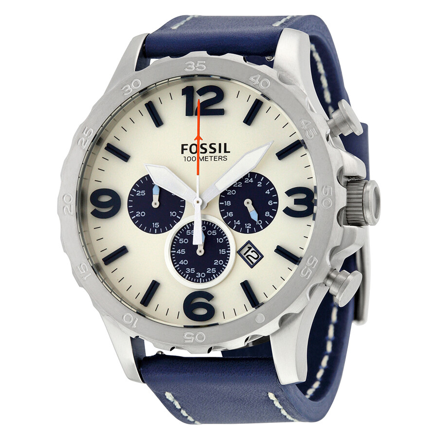 Fossil Jacqueline Silver Dial Navy Leather Quartz Ladies Watch ES3843 ...