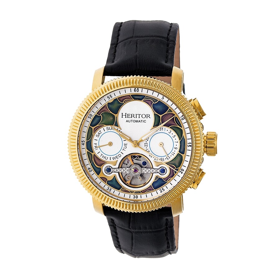 Heritor Winston Automatic White Dial Leather Men's Watch HR5205 ...