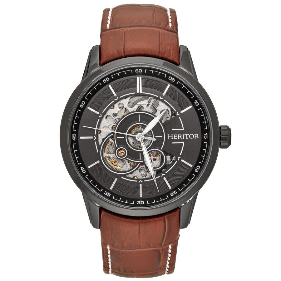 Heritor Arthur Automatic Black Dial Black Leather Men's Watch HR7902 ...