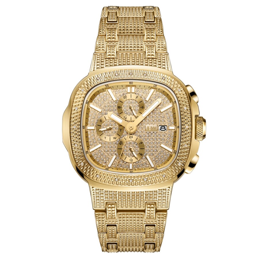 JBW Saxon Gold Dial Diamond Gold-tone Black Leather Watch Men's Watch ...