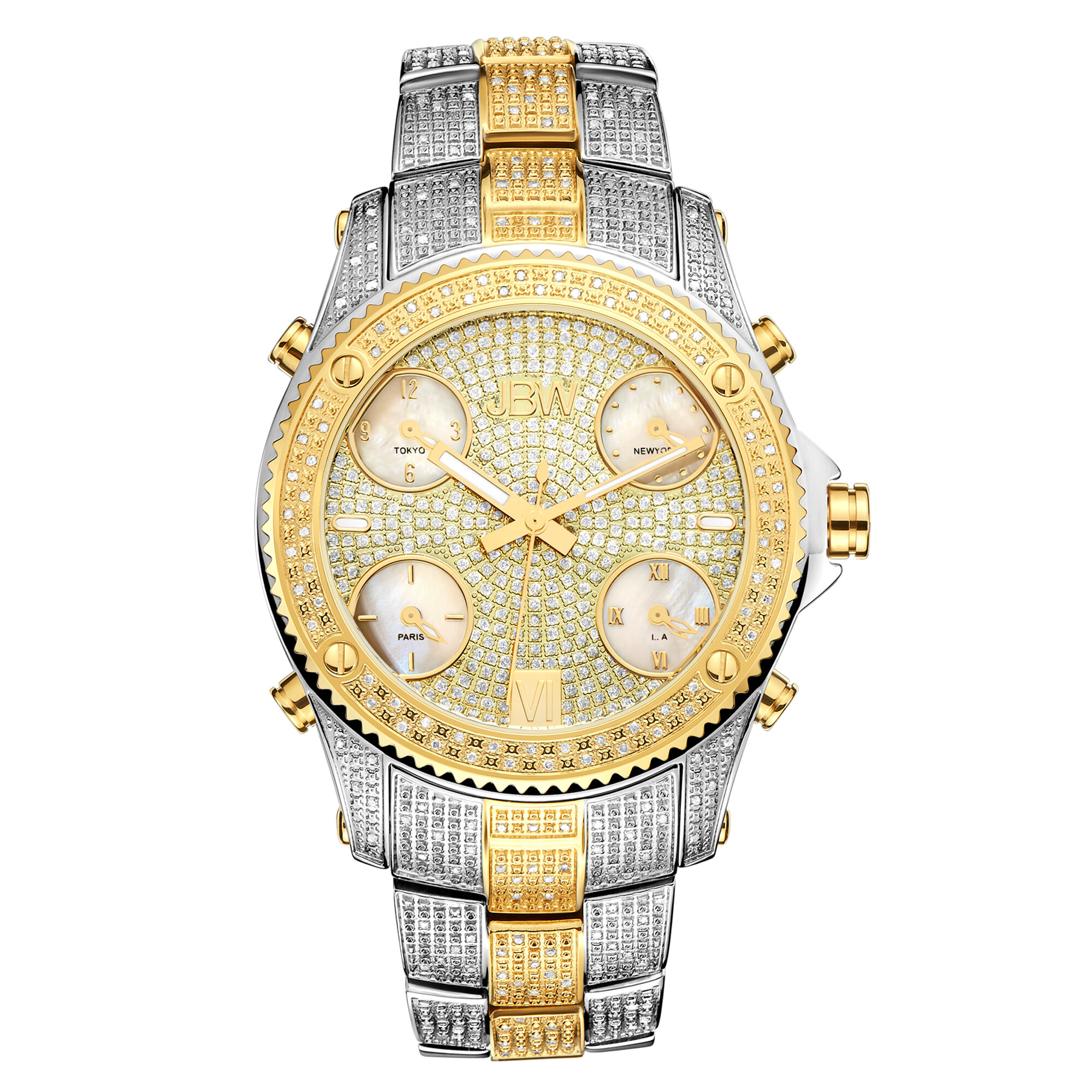 JBW Jet Setter GMT Quartz Diamond Gold Dial Men's Watch J6370A ...