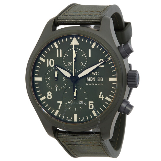 Iwc Pilot Top Gun Woodland Chronograph Automatic Green Dial Mens Watch